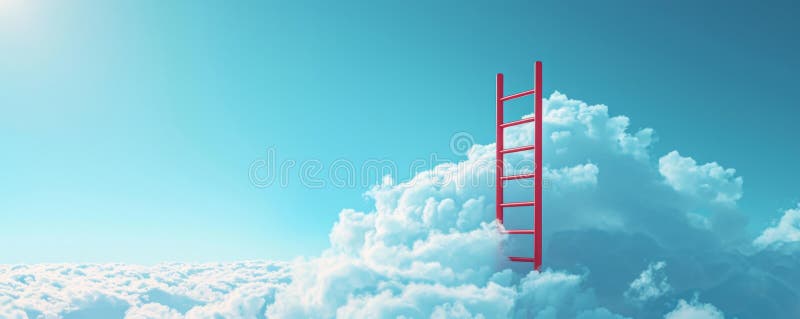 Red Ladder Extending into the Clouds Stock Photo - Image of opportunity ...