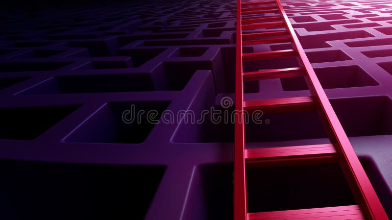 Red Ladder Solving a Huge Purple Maze in a Conceptual Image of Problem ...