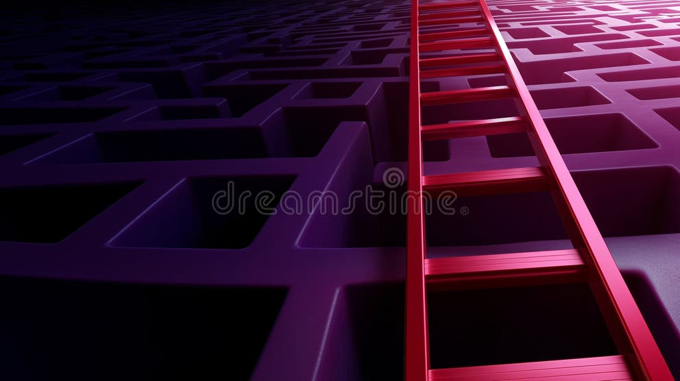 Red Ladder Solving a Huge Purple Maze in a Conceptual Image of Problem ...