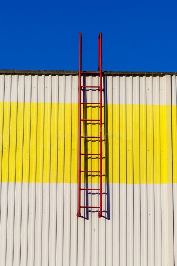 Red Ladder on a White-yellow Wall. Stock Photo - Image of success ...