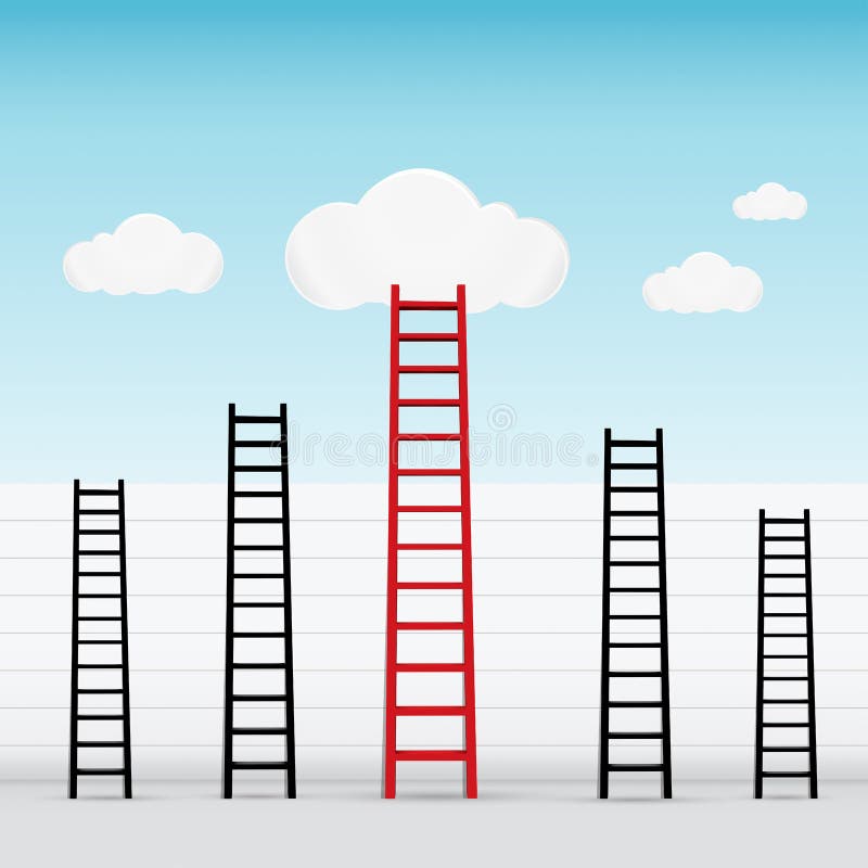 Red Ladders Up To the Cloud Success Business Concept Stock Illustration ...
