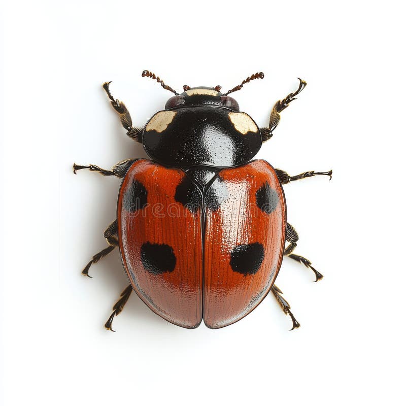 Red Ladybug with Black Spots on White Background Close Up Stock ...