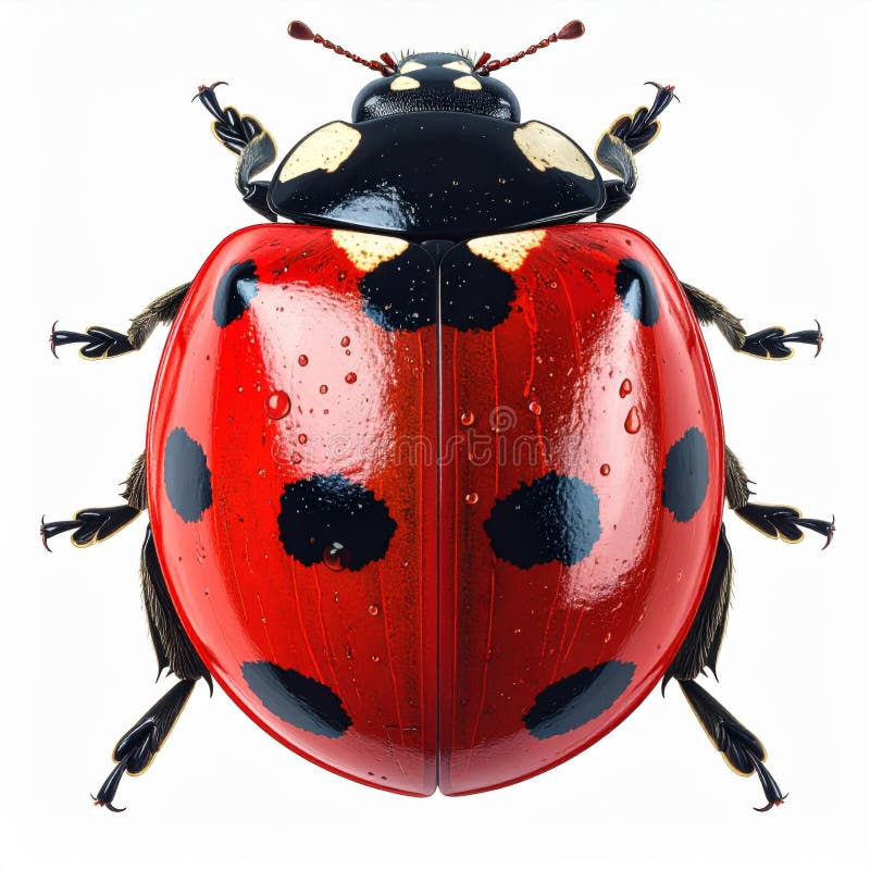 Red Ladybug Closeup with Black Spots on White Background Stock ...