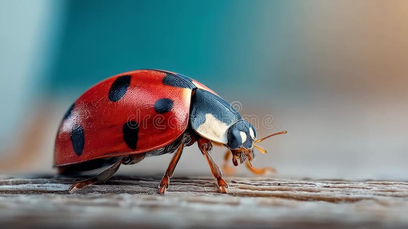 Closeup of Red Ladybug on Wooden Surface Stock Video - Video of black ...