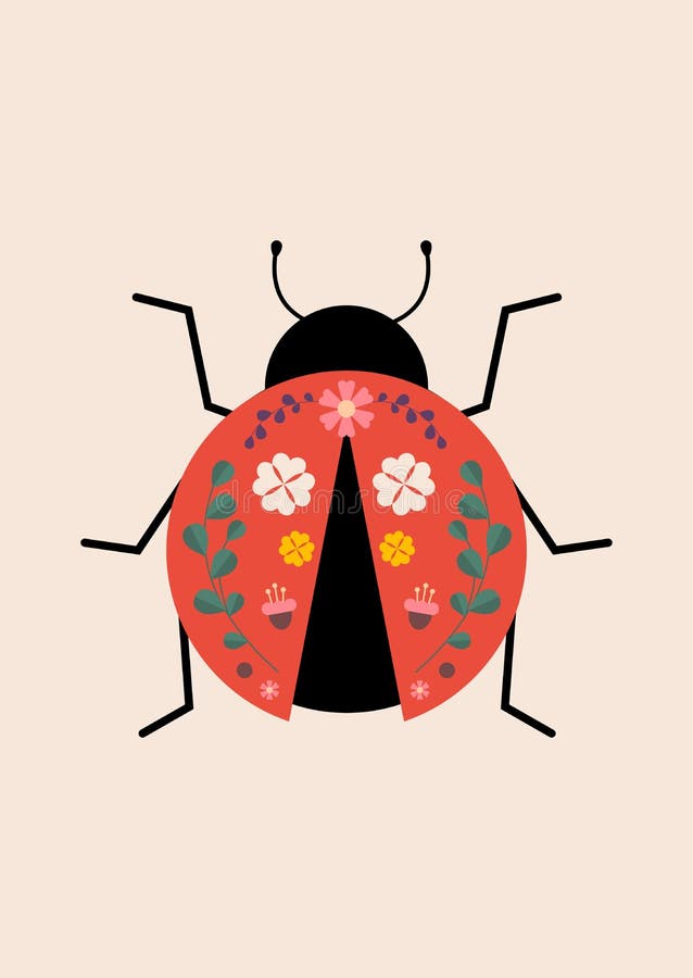 Ladybug and Flower Zen Doodle Pen and Ink Drawing Stock Illustration ...