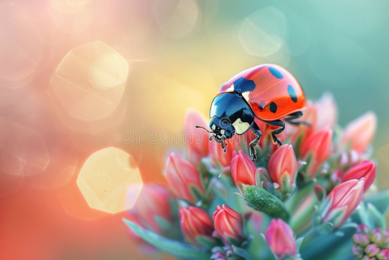 Red Ladybug on a Flowers Beautiful Insect in Nature.Generative Ai Stock ...