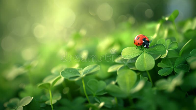 Red Ladybug on Four Leaf Clover Stock Illustration - Illustration of ...