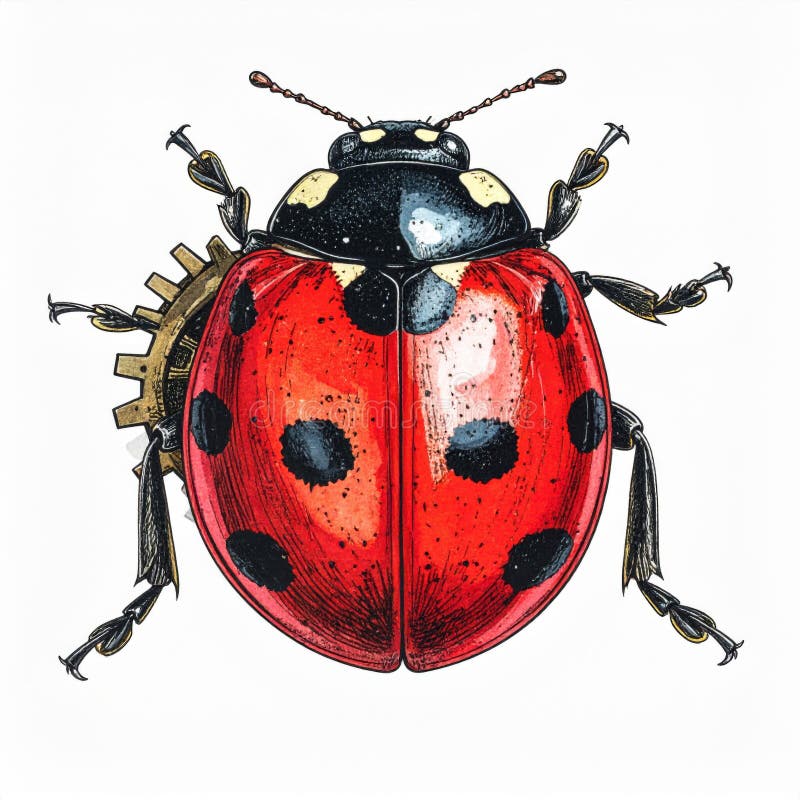 Red Ladybug with Gear Illustration Stock Illustration - Illustration of ...