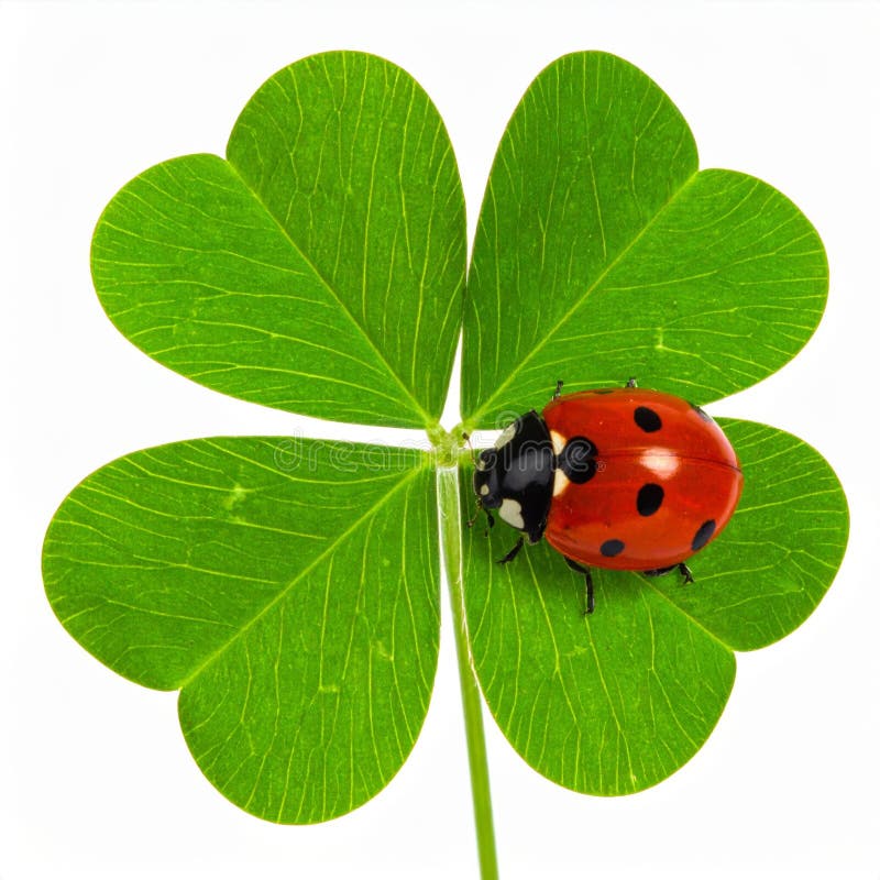 Red Ladybug on Green Four Leaf Clover Stock Illustration - Illustration ...