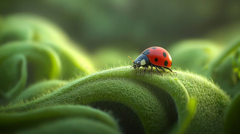 Red Ladybug on Green Leaf Closeup Stock Illustration - Illustration of ...