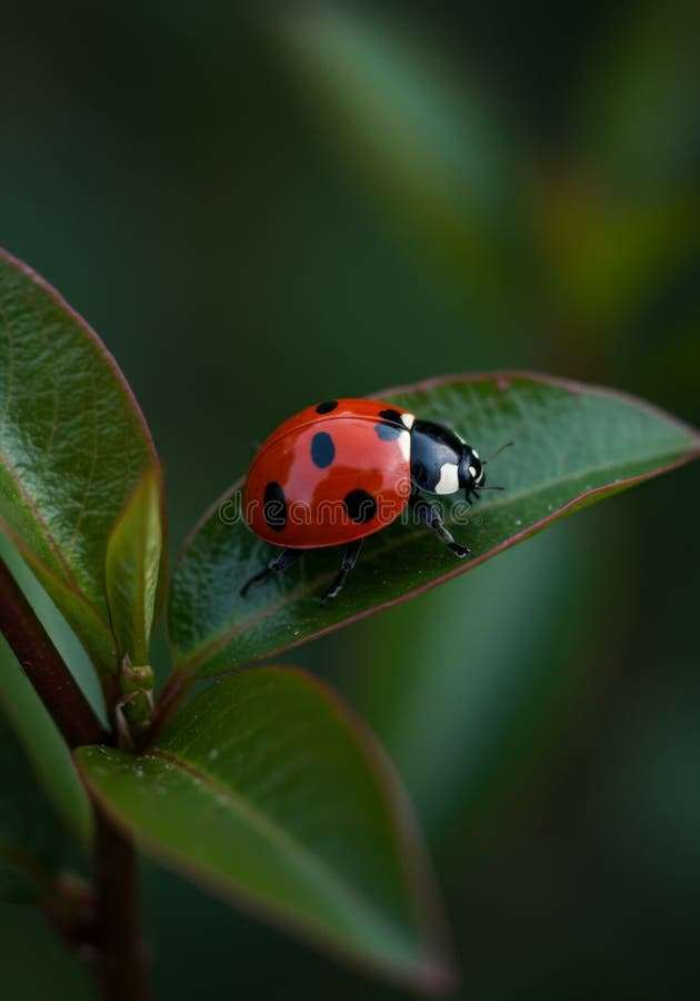 Red Ladybug on Green Leaf Closeup Stock Illustration - Illustration of ...