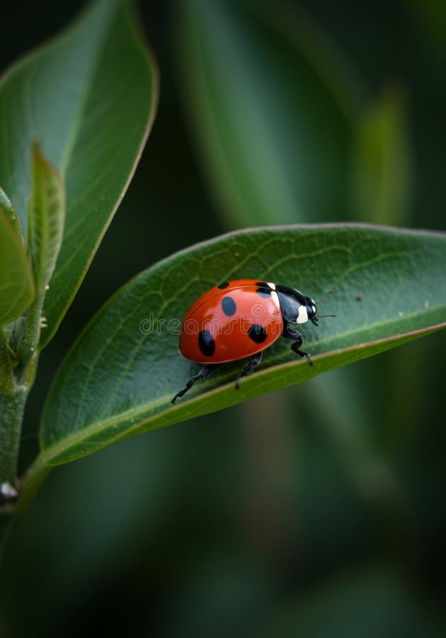 Red Ladybug on Green Leaf Closeup Stock Illustration - Illustration of ...