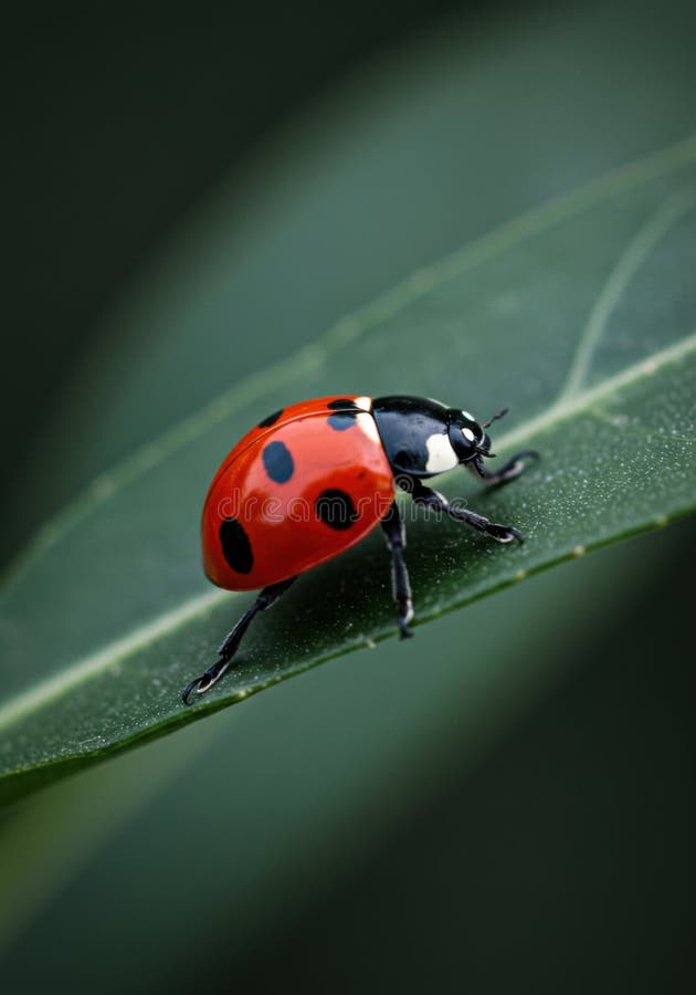Red Ladybug on Green Leaf Closeup Stock Illustration - Illustration of wildlife, portrait: 382106285