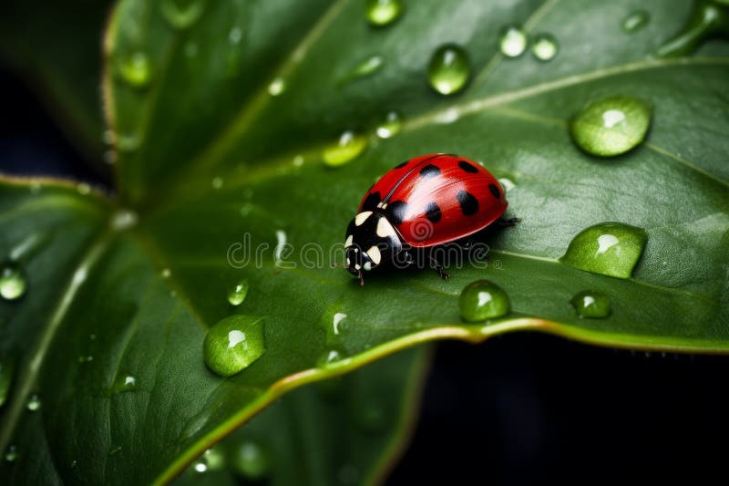 Red Ladybug Green Leaf. Generate Ai Stock Illustration - Illustration ...