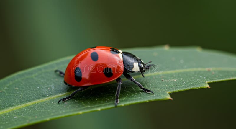 Red Ladybug on Green Leaf Macro Photography Stock Image - Image of ...