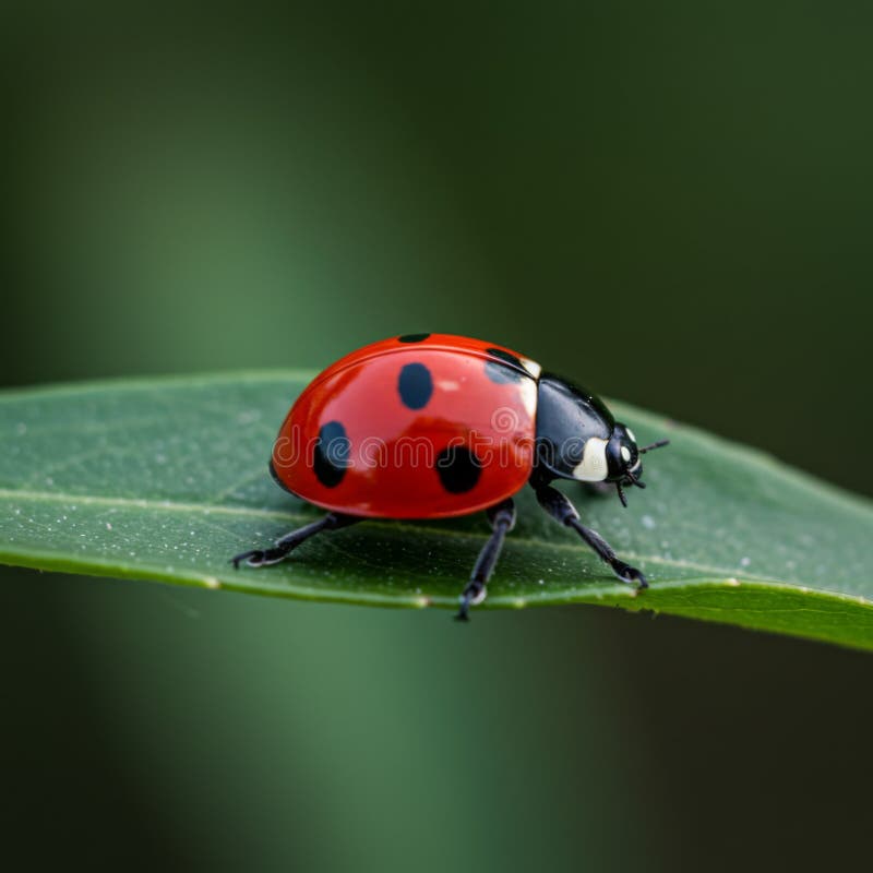 Red Ladybug on Green Leaf Macro Photography Stock Illustration ...