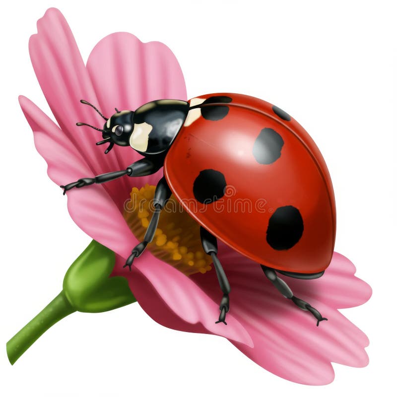 Red Ladybug on Pink Flower Close Up Stock Illustration - Illustration ...