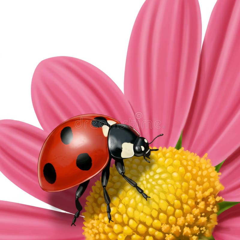 Red Ladybug on a Pink Flower Closeup Stock Illustration - Illustration ...