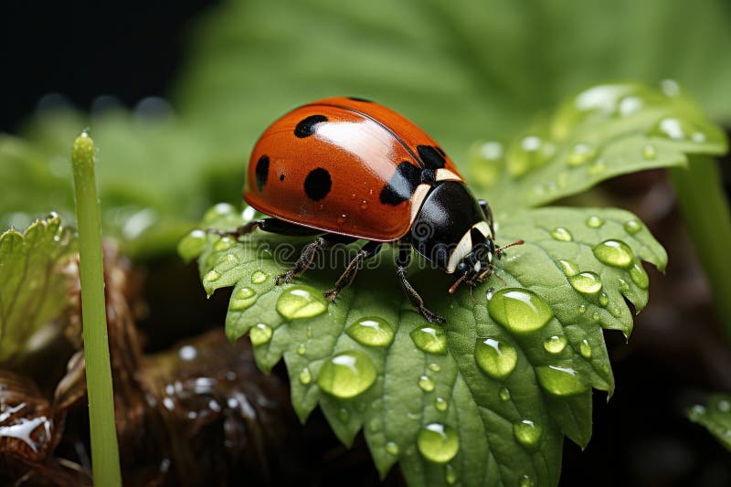 Red Ladybug Resting on a Green Leaf Stock Photo - Image of beauty ...