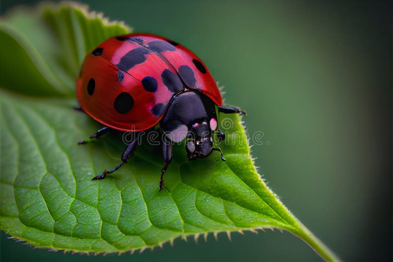 Red Ladybug Resting on a Green Leaf - Generative AI Stock Illustration ...