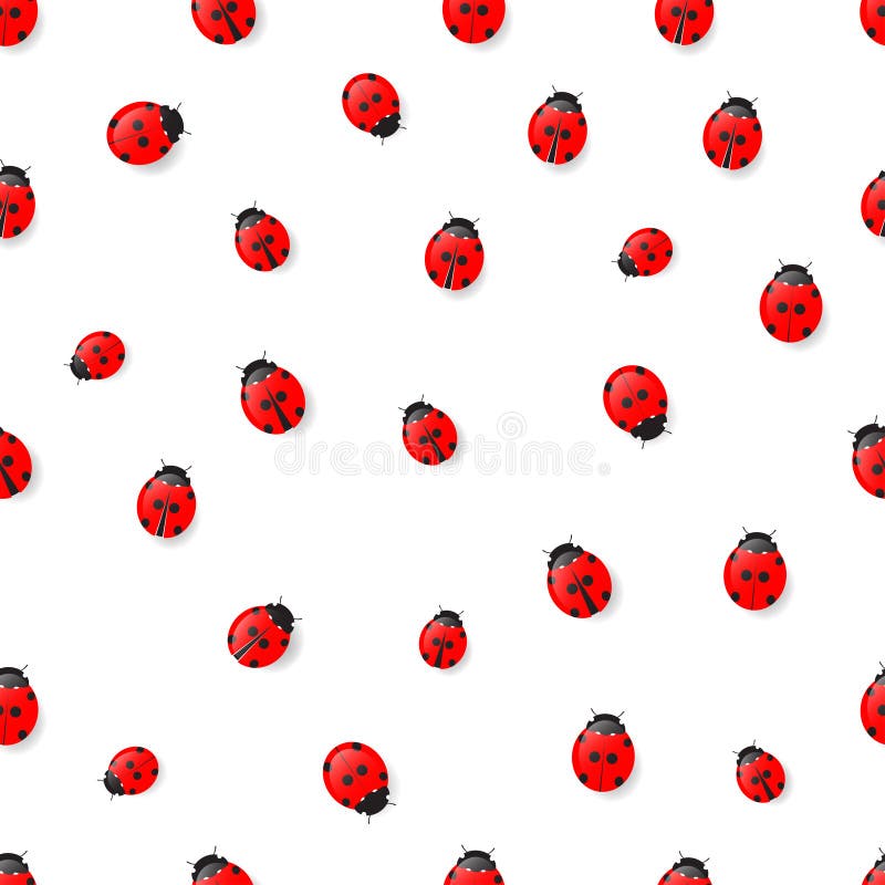 Red Ladybugs Seamless Pattern Isolated on White Background. Vector ...