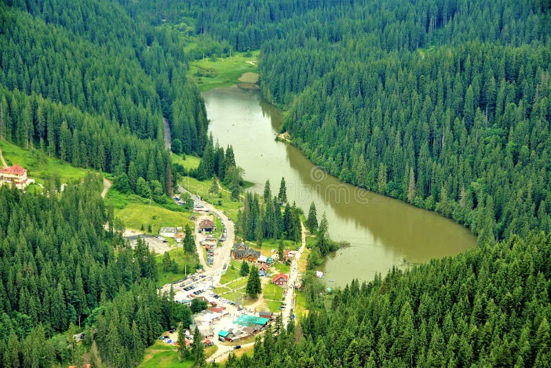 Red Lake in Romania Seen from Above Stock Photo - Image of chile ...