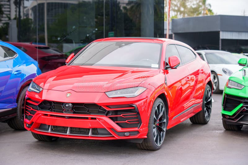 Red Lamborghini Urus SUV editorial stock photo. Image of urus - 305048833