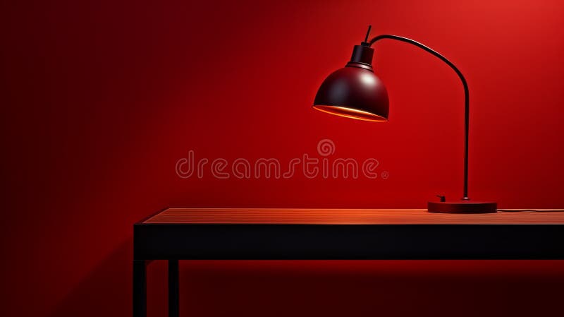 Red Lamp on Dark Desk: Stylish Study Table Decor Stock Illustration ...