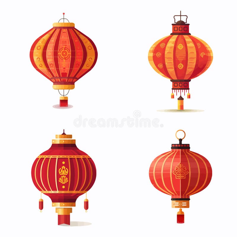 Red Lamp Lampion Lantern Chinese Vector Set Stock Vector - Illustration ...