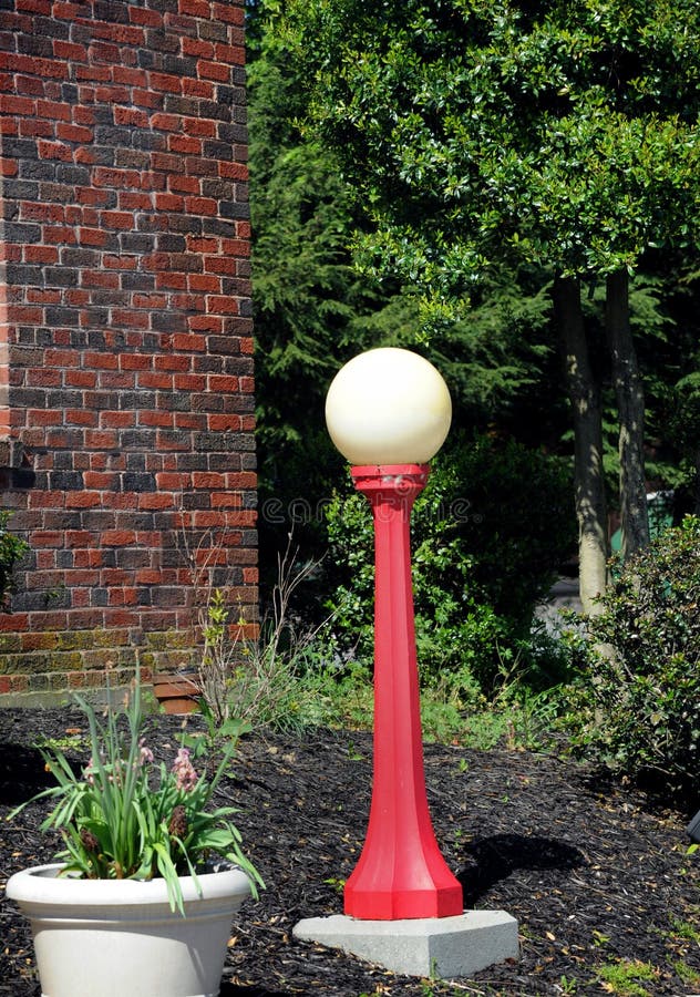 Red Lamp Post with White Globe Stock Image - Image of light ...