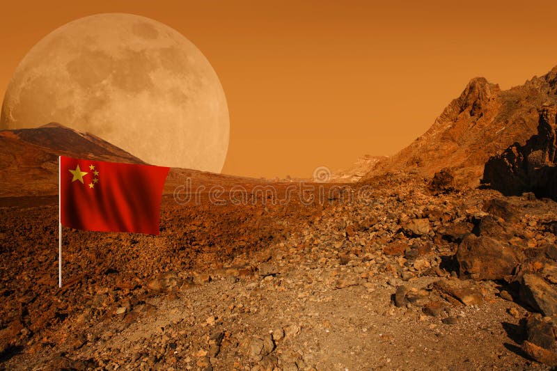 Red Landscape of Planet Like Mars. Desert Scene on the Red Planet with ...