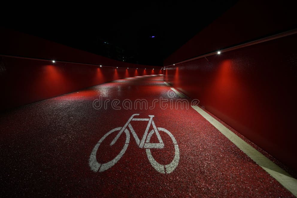 Red Lane for Bikes in a Tunnel Stock Image - Image of vehicle, city ...