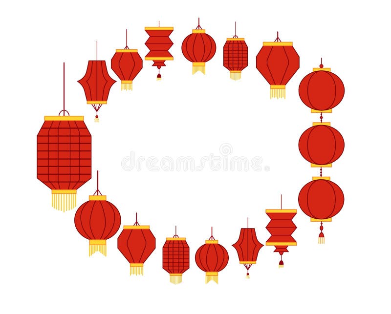 Red Lantern CNY Background Oval Frame. Vector Graphic Template for Your ...