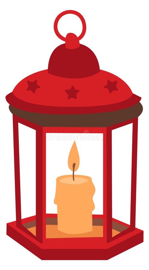 A Red Lantern with a Lit Candle Inside Stock Vector - Illustration of ...