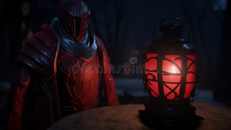 A Red Lantern Sitting on Top of a Table Next To a Person Stock ...