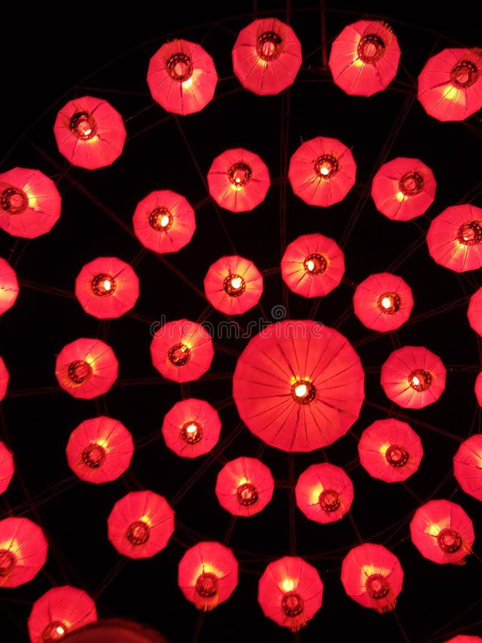 Red Lanterns in a Circular Pattern Against the Night Sky Pictured from ...