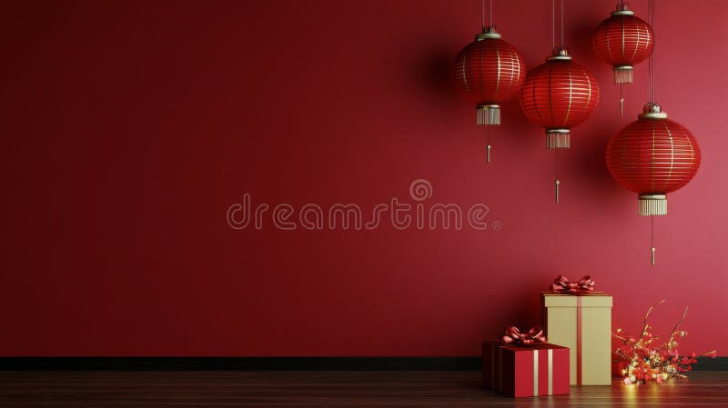 Red Lanterns and Gift Boxes Create a Festive Atmosphere for ...