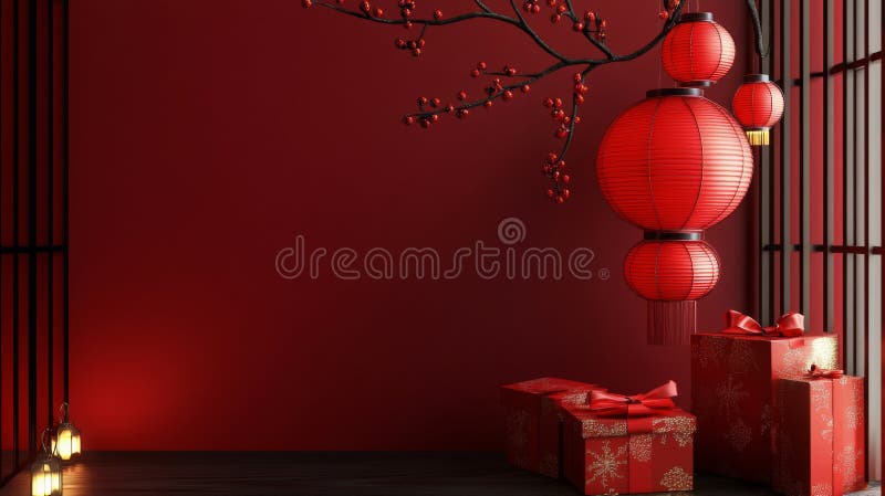 Red Lanterns and Gift Boxes Create a Festive Atmosphere for ...