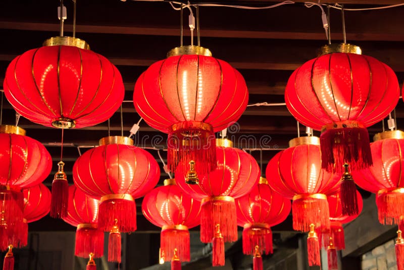 Red Lanterns Hang on Ceiling during Celebration Stock Image - Image of ...
