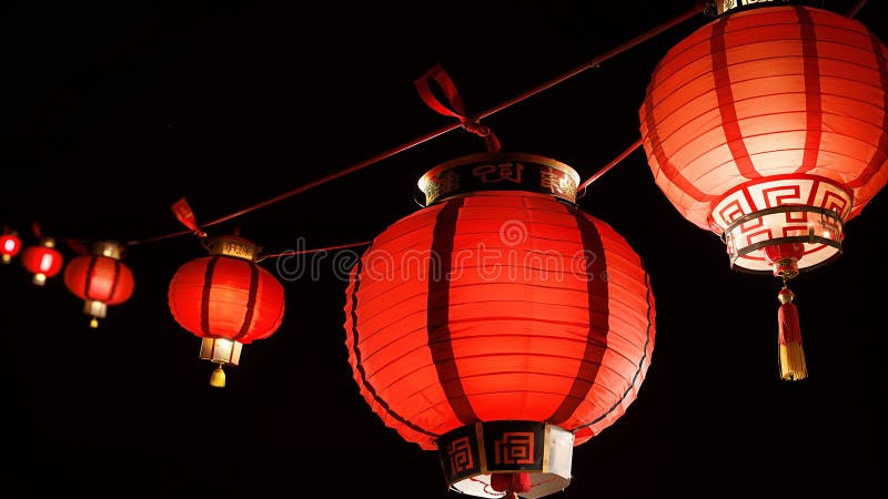 Red Lanterns Hanging at Night. Generated by AI Stock Photo - Image of ...