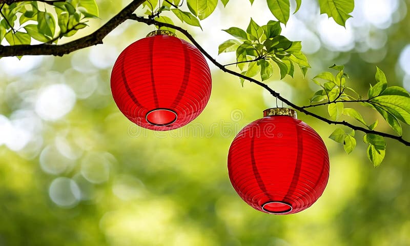 Red Lanterns Hanging from a Tree Branch Stock Video - Video of garden, ornament: 365956041