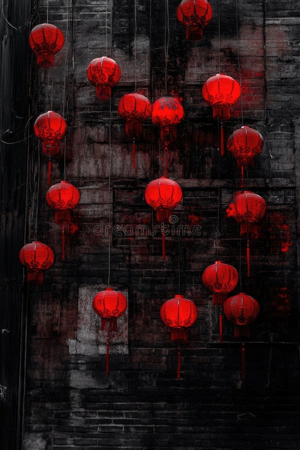 Red Lanterns Hanging Wall stock photo. Image of lighting - 380635656