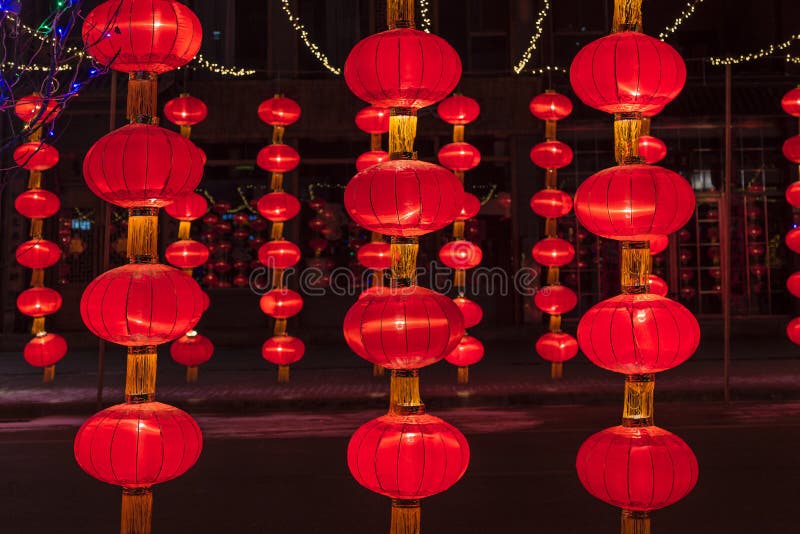Red lanterns at night stock photo. Image of lantern - 139130334