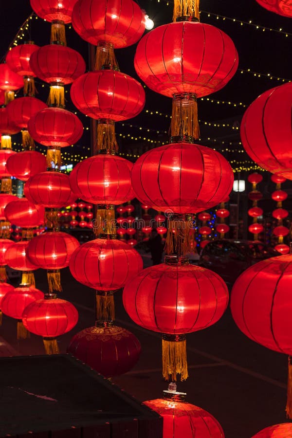 Red lanterns at night stock photo. Image of beautiful - 139130352