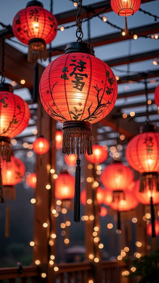 Red Lanterns Illuminating Outdoor Decor with Warm Glow and Intricate ...