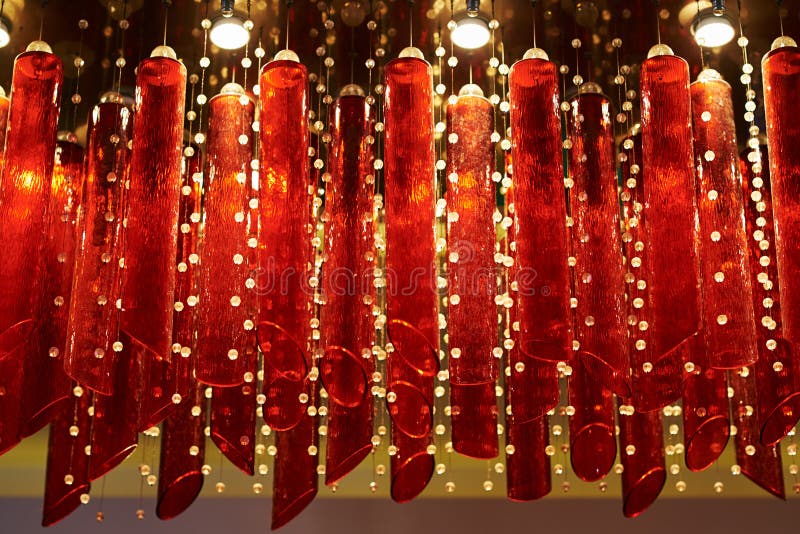 Red Lanterns Lamp Hanging Down from Ceiling Stock Image - Image of ...