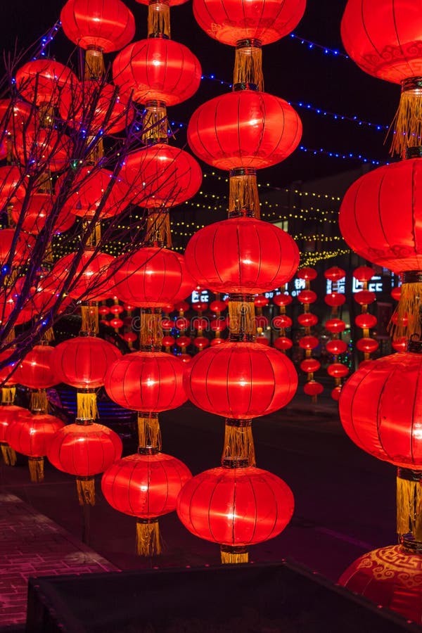 Red lanterns at night stock photo. Image of beautiful - 139130352