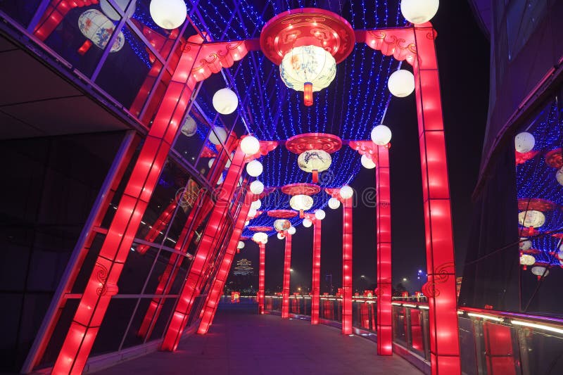 Red Lanterns in the Park at Night Stock Photo - Image of color ...
