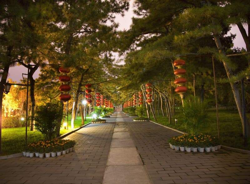 Red Lanterns Temple Sun Park Beijing China Night Stock Photo - Image of ...