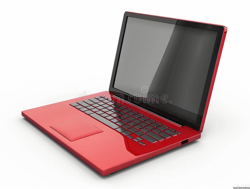 A Red Laptop Computer with a Black Screen Stock Image - Image of ...